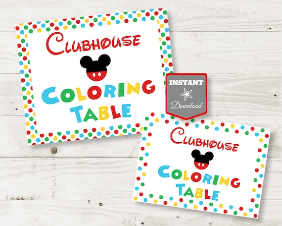 INSTANT DOWNLOAD Mouse 5x7 and 8x10 Clubhouse Coloring Table Party Sign ...
