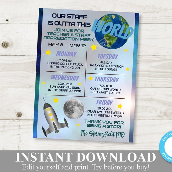 Space Theme Teacher Appreciation Week - Etsy