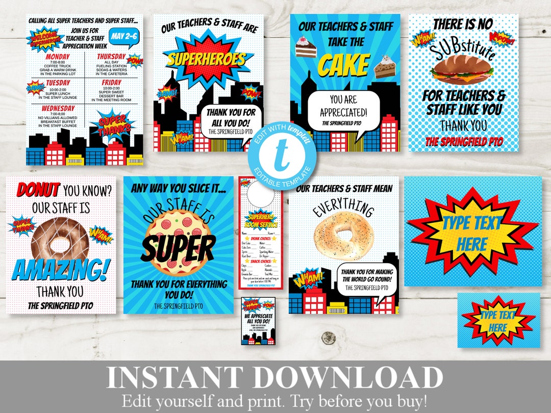 INSTANT DOWNLOAD Editable 8.5x11 Superhero Teacher Appreciation Week ...
