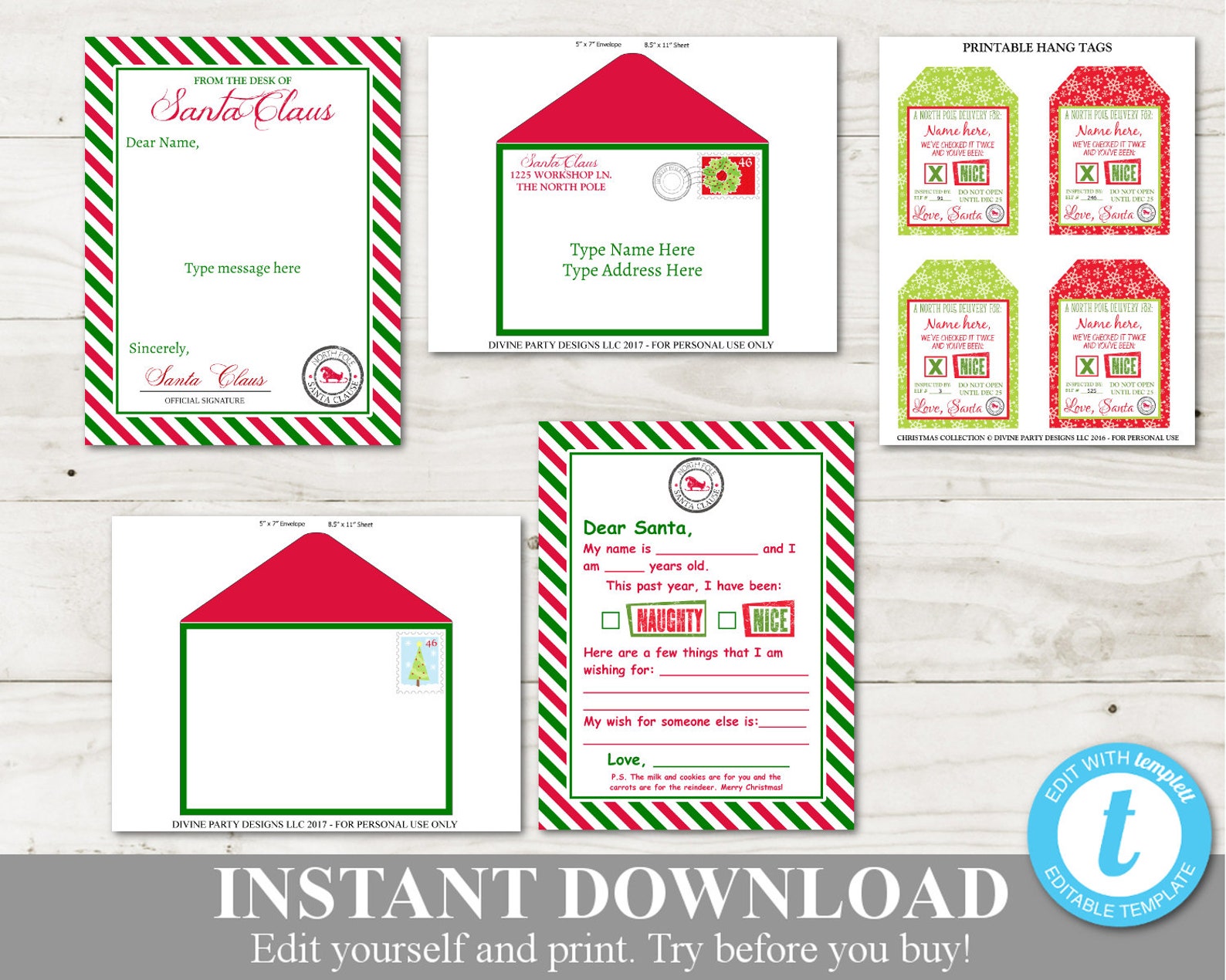 INSTANT DOWNLOAD Printable Santa Claus Package / Santa Letter - Etsy