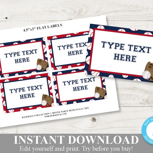 4 Baseball Tags With Editable Numbers INSTANT DOWNLOAD - Etsy