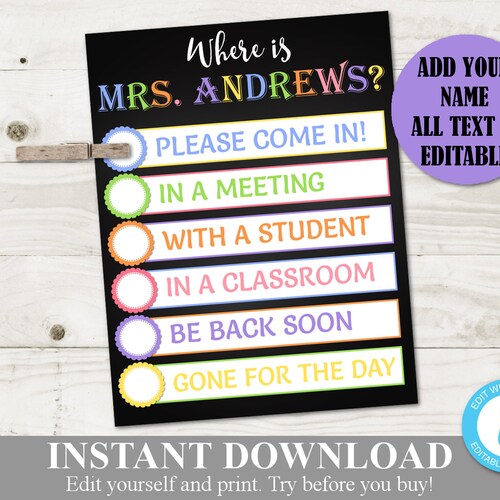 Where is the Teacher Editable Sign / Poster for Classroom | Etsy