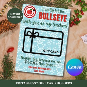 Printable Editable Christmas 5x7 Hit the Bullseye Teacher Target Gift ...