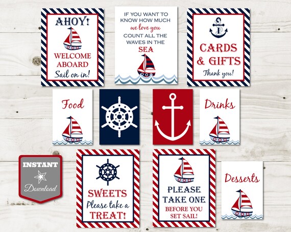 INSTANT DOWNLOAD Printable Nautical Birthday Party Sign Package / 10 ...