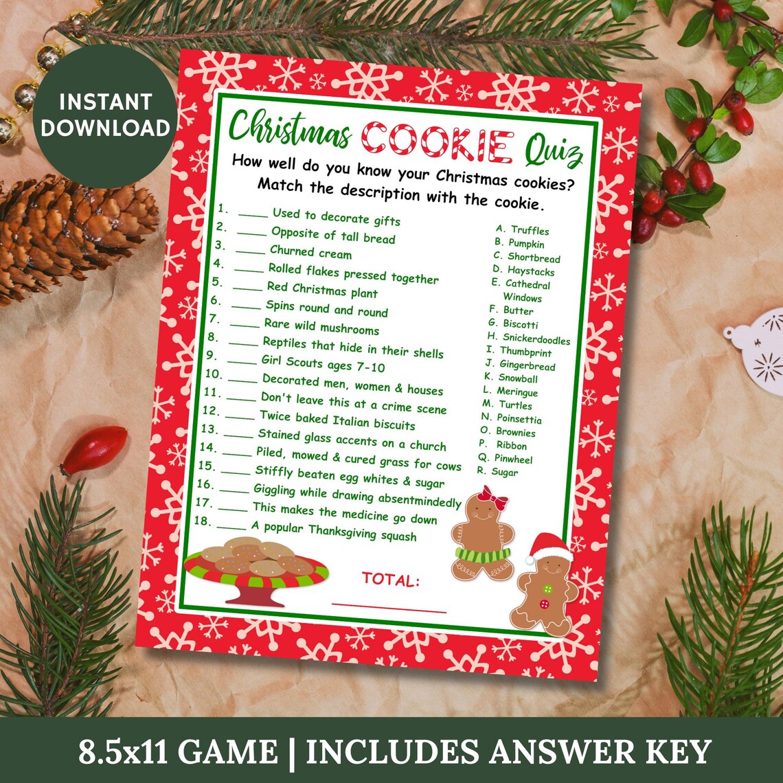 INSTANT DOWNLOAD Printable Christmas Cookie Quiz Game & Answer Key ...