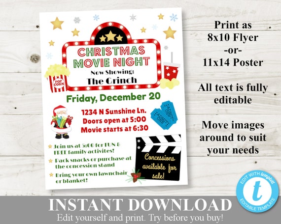 INSTANT DOWNLOAD Printable 8x10, 11x14 or 16x20 Editable Christmas ...