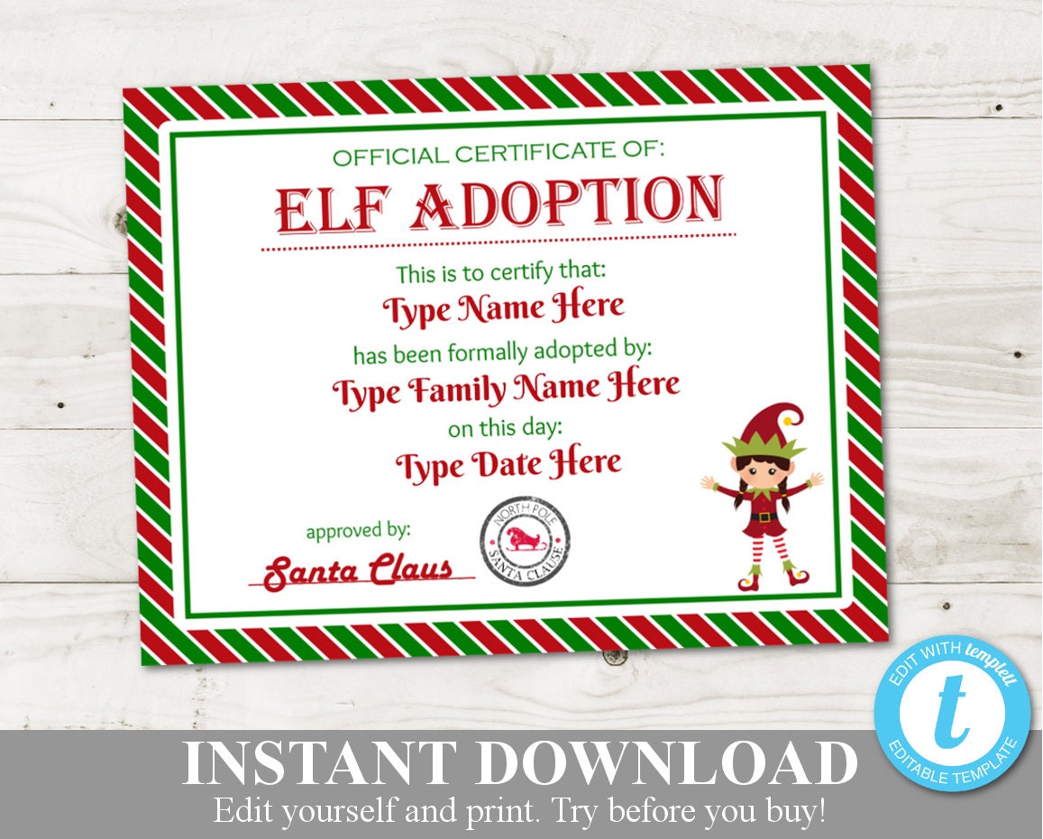 INSTANT DOWNLOAD Printable Girl Elf Package / Editable You | Etsy