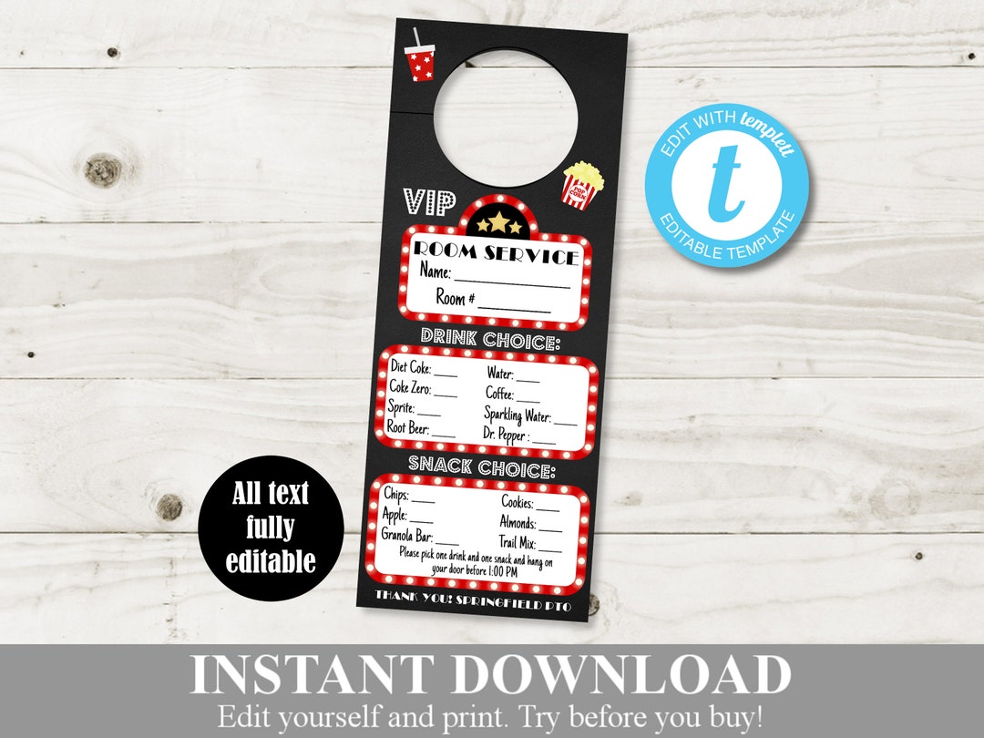INSTANT DOWNLOAD Editable Hollywood Movie Star VIP Room Service Door ...