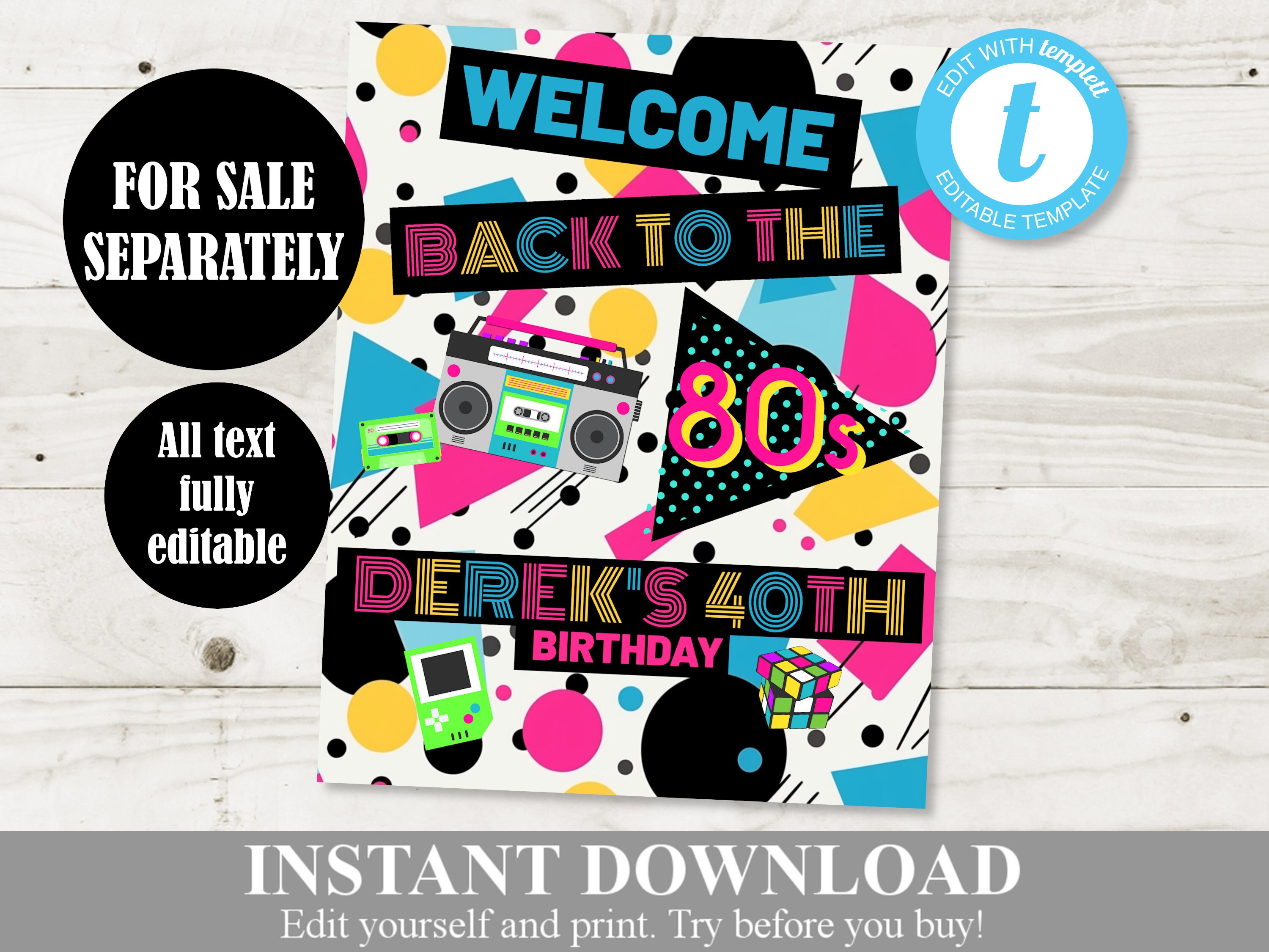 INSTANT DOWNLOAD 80s Themed 5x7 and 8x10 Editable Sign Templates ...