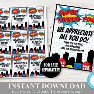 INSTANT DOWNLOAD Editable 8.5x11 Superhero Teacher Appreciation Week ...