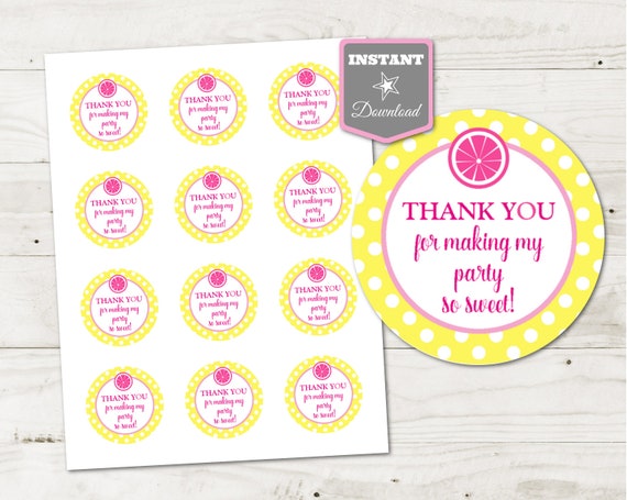 INSTANT DOWNLOAD Pink Lemonade 2" Circle Party Tags / Stickers / Bright ...