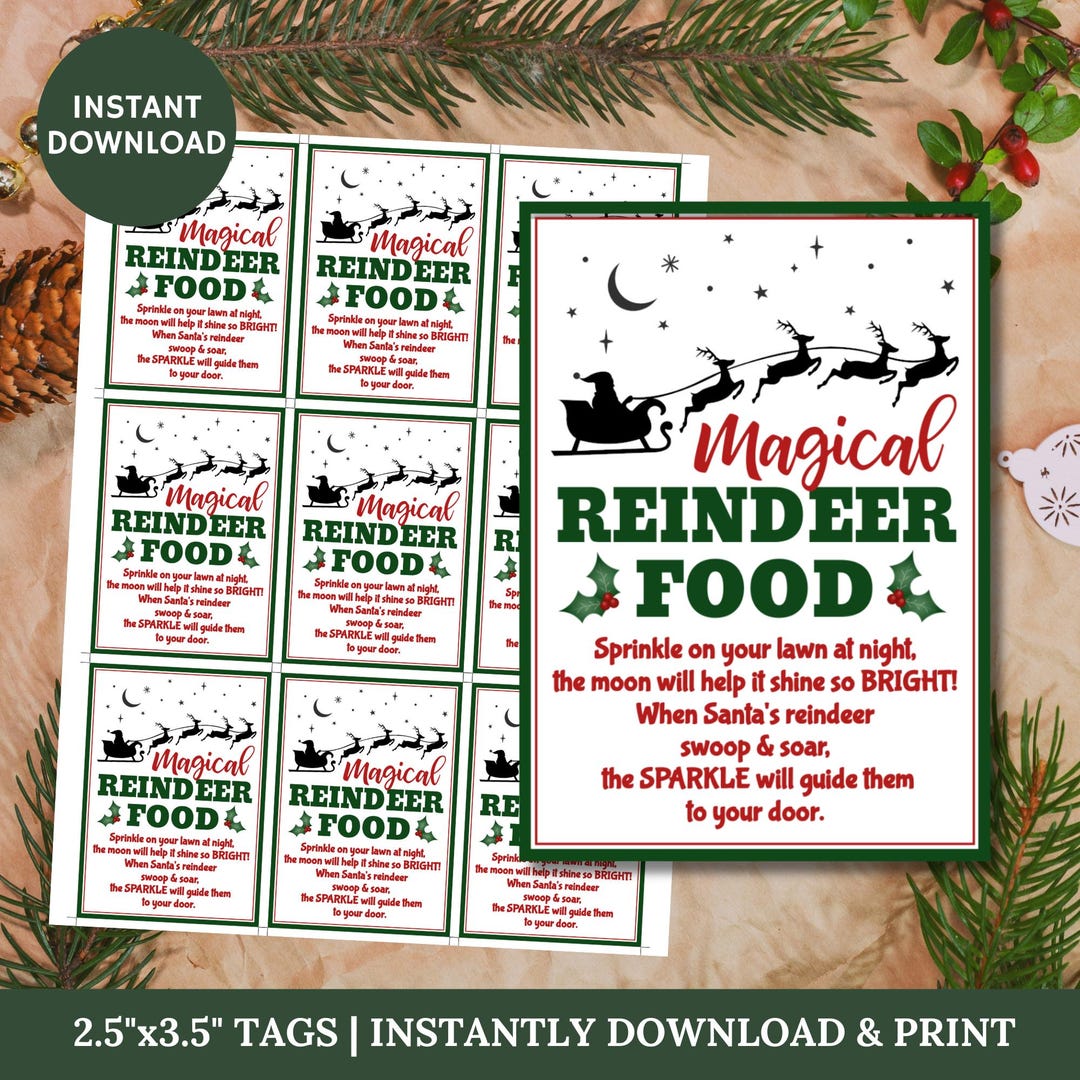 Printable 2.5"x3.5" Reindeer Food Tags / Oats / Classroom Party / Party ...