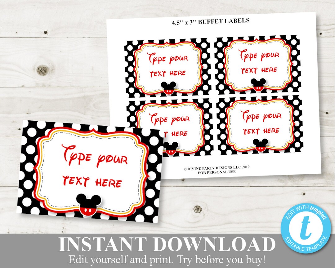 INSTANT DOWNLOAD Printable Classic Mouse Editable Flat Buffet or Food ...