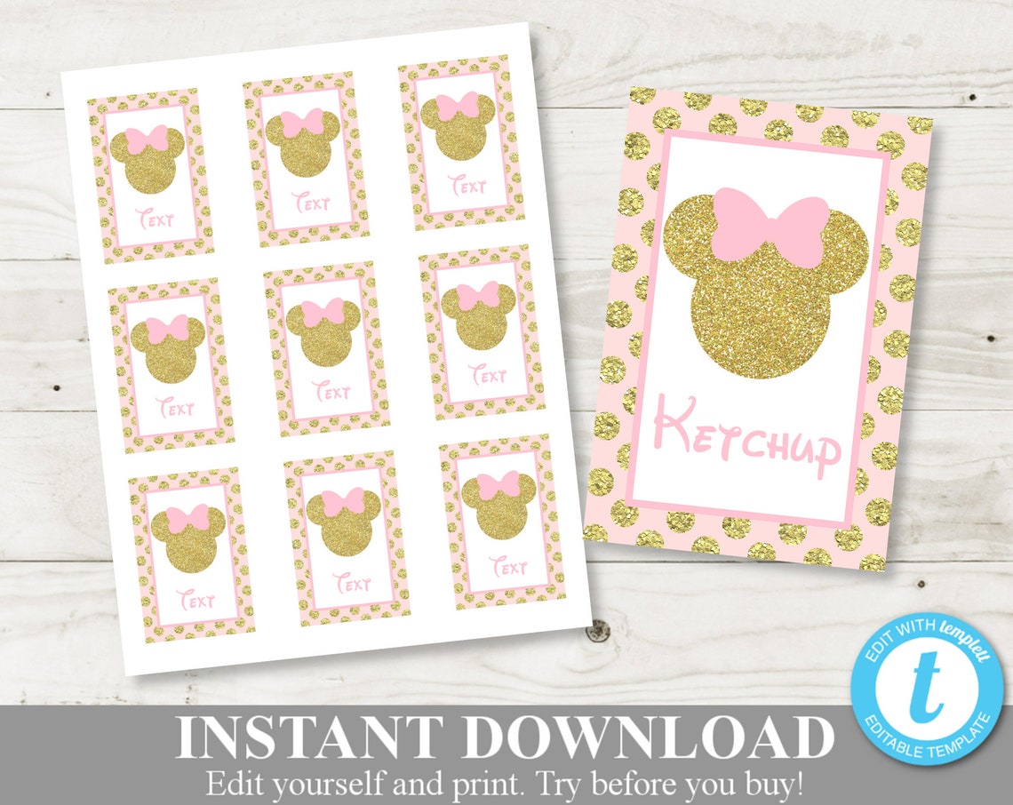 INSTANT DOWNLOAD Editable Pink & Gold Glitter Mouse Printable | Etsy