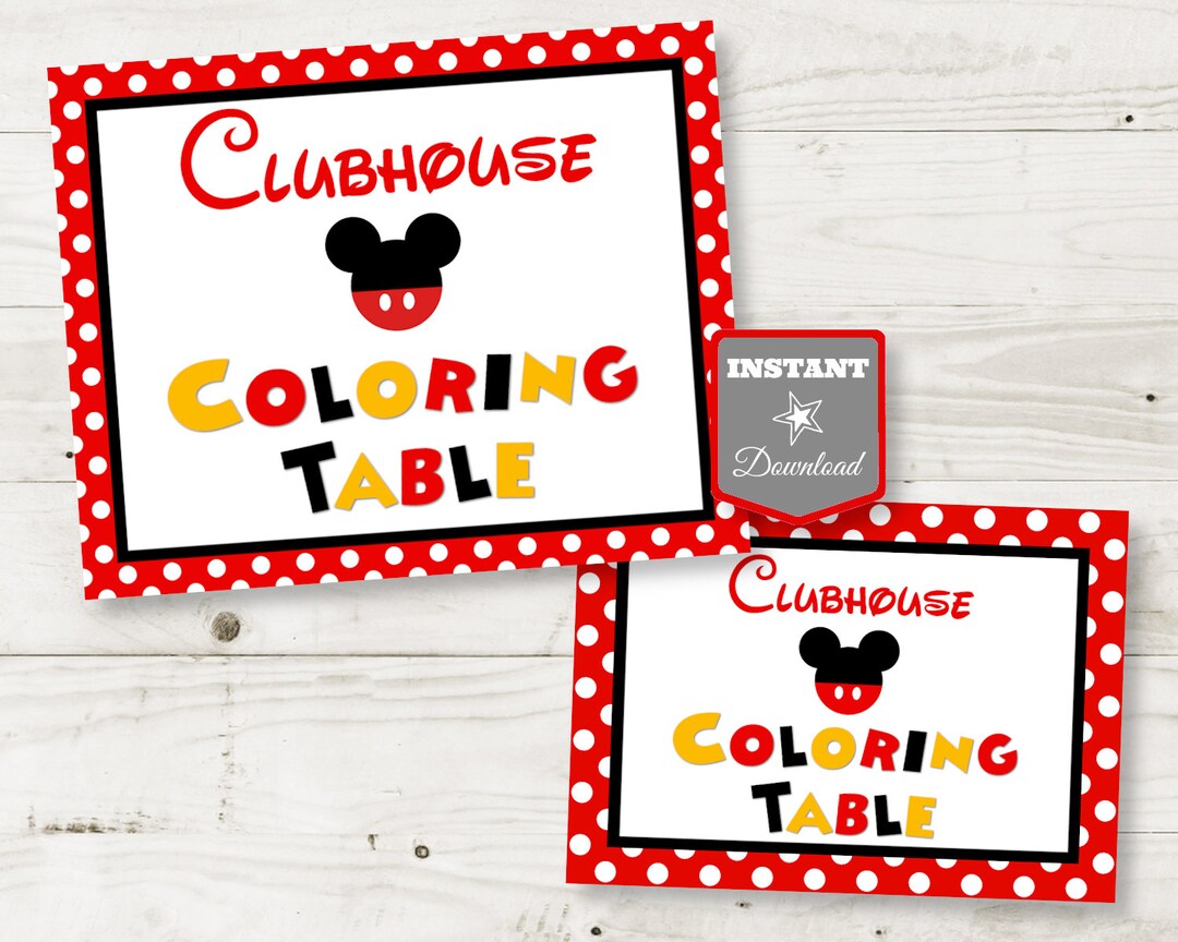 INSTANT DOWNLOAD Printable Mouse 5x7 and 8x10 Clubhouse Coloring Table ...