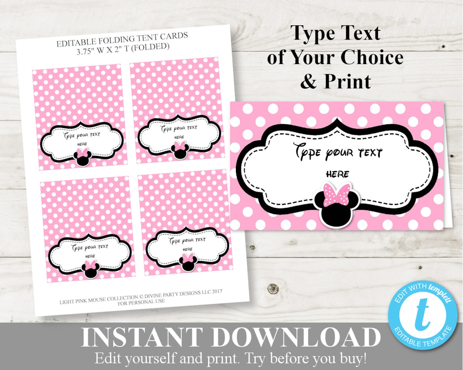 INSTANT DOWNLOAD Printable & Editable Light Pink Mouse - Etsy