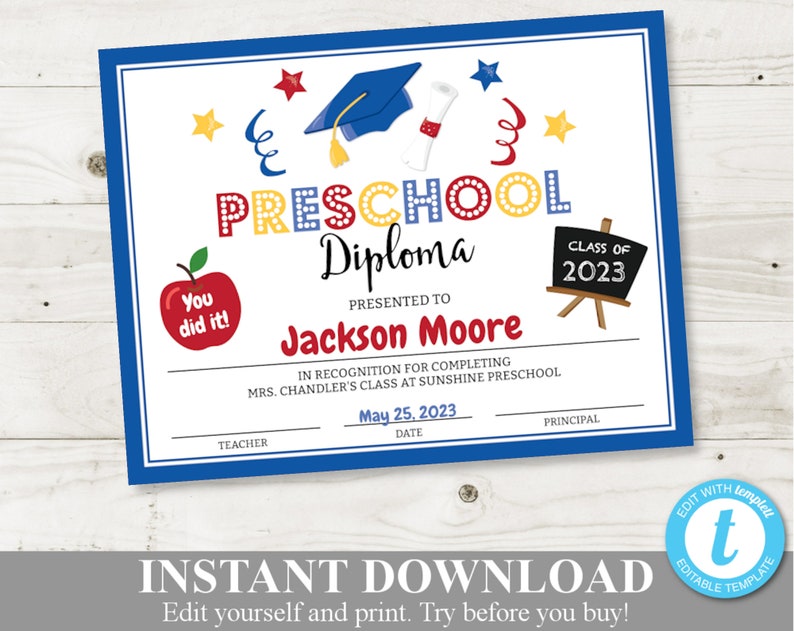 INSTANT DOWNLOAD Printable Preschool Graduation Red Yellow - Etsy