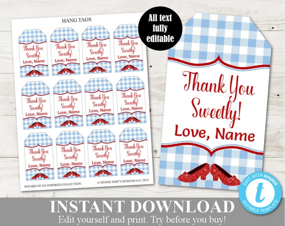 INSTANT DOWNLOAD Wizard of Oz Inspired Editable Thank You Sweetly Hang ...