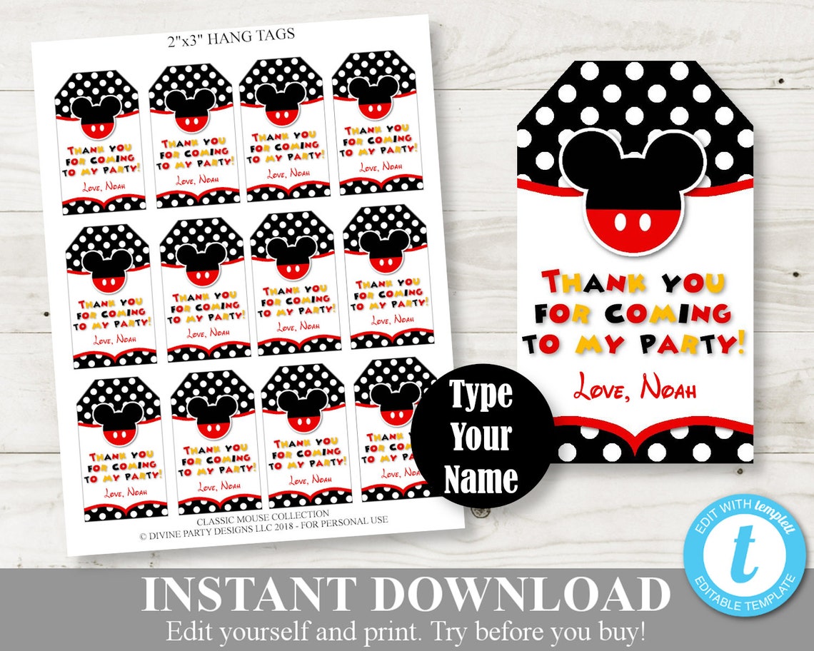 INSTANT DOWNLOAD Printable Editable Classic Mouse Thank You | Etsy