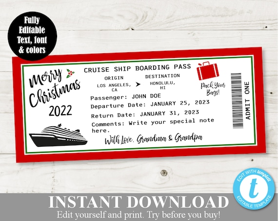 INSTANT DOWNLOAD Editable 8"x3.25" Printable Cruise Ship Boarding Pass ...