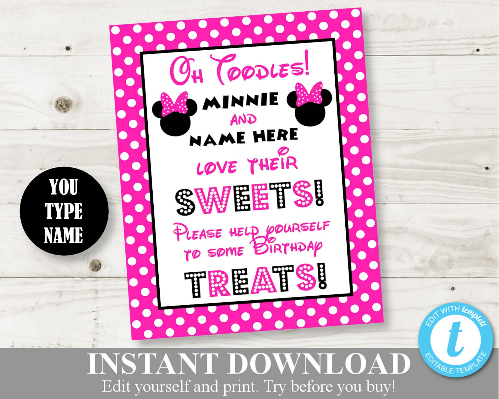 INSTANT DOWNLOAD Hot Pink Mouse Editable Printable 8x10 Sweets | Etsy