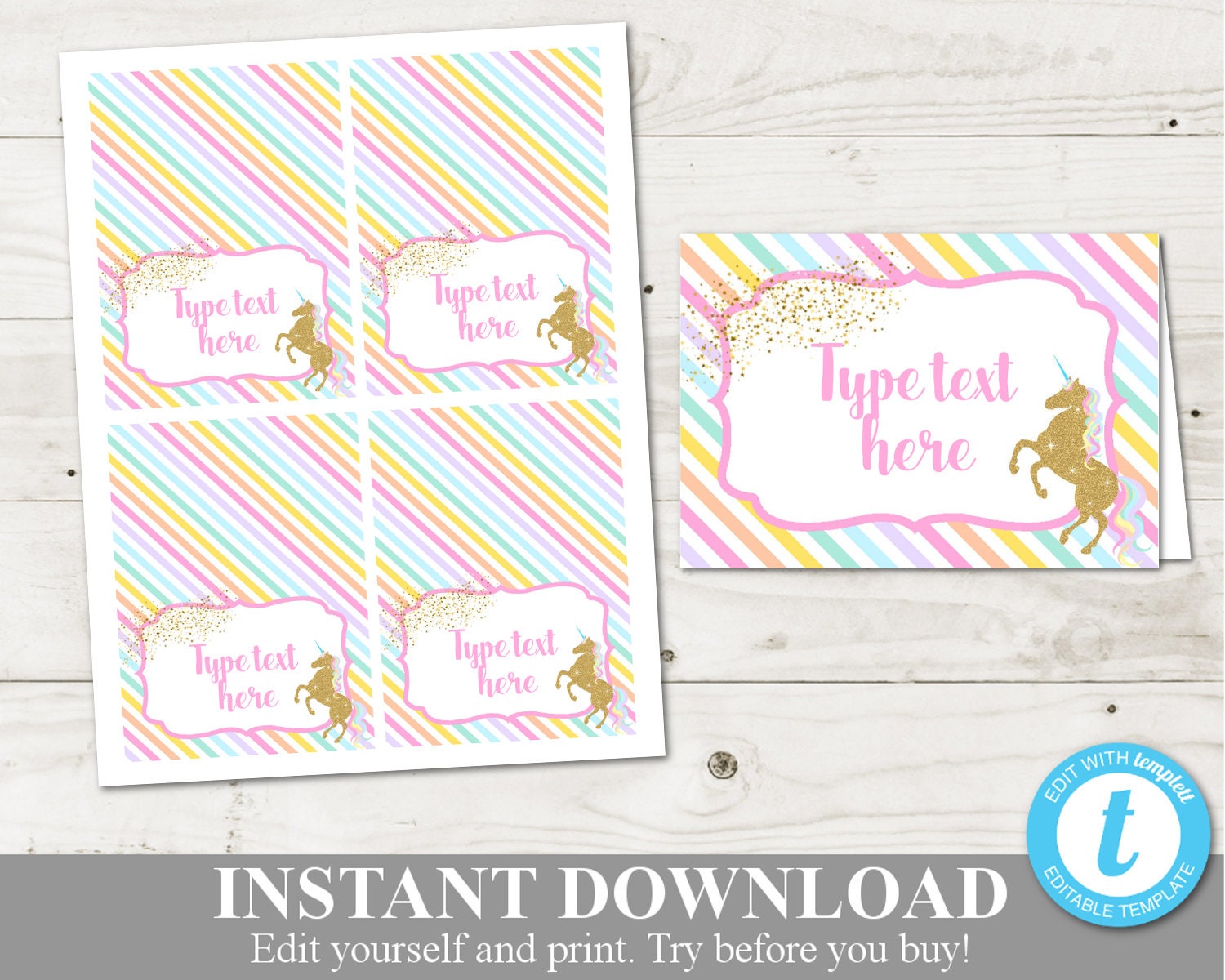 INSTANT DOWNLOAD Unicorn Printable Folding Tent Cards / Place | Etsy