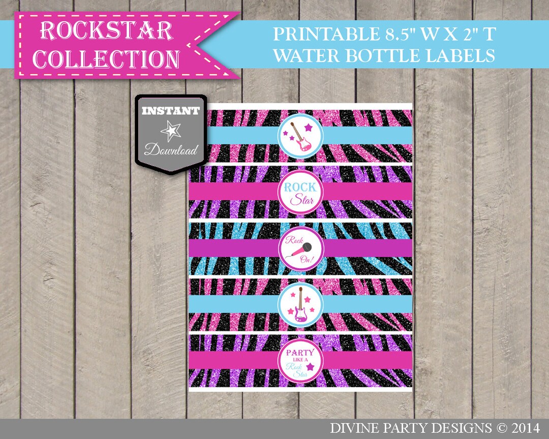INSTANT DOWNLOAD Rock Star Water Bottle Labels / Printable DIY - Etsy