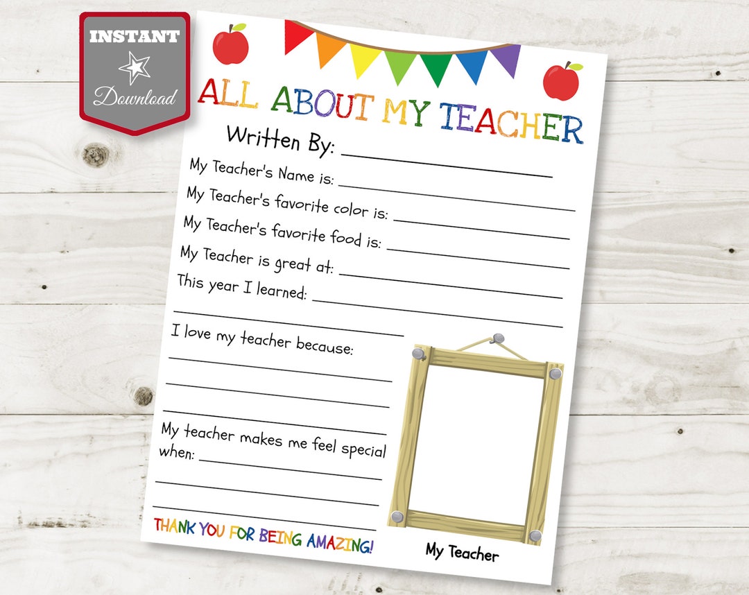 INSTANT DOWNLOAD Printable 8.5"x11" All About My Teacher / Letter ...