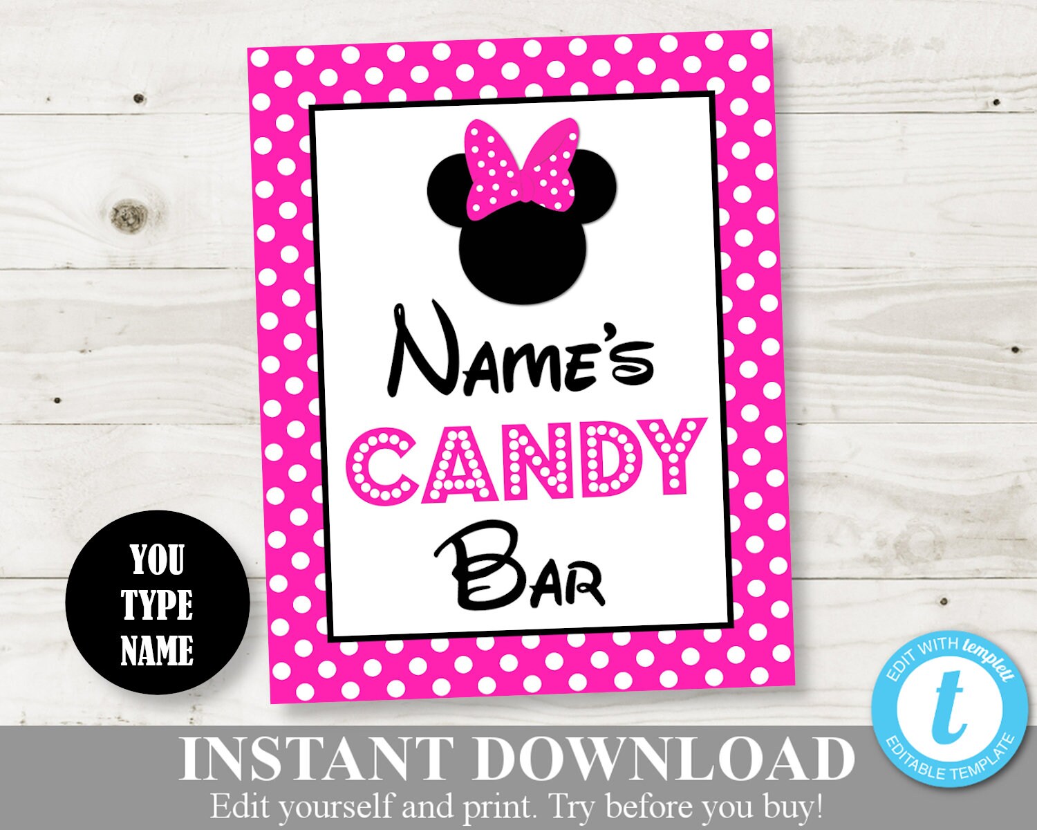 INSTANT DOWNLOAD Editable Hot Pink Mouse 8x10 Printable Candy | Etsy