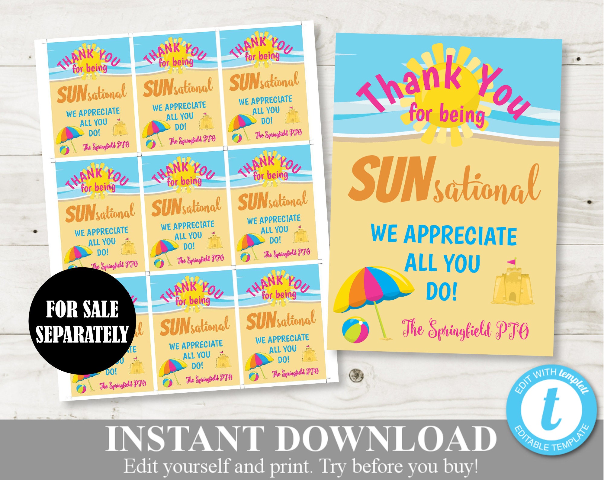 Editable 8.5x11 Sunsational Beach Summer Teacher Appreciation Week Sign ...