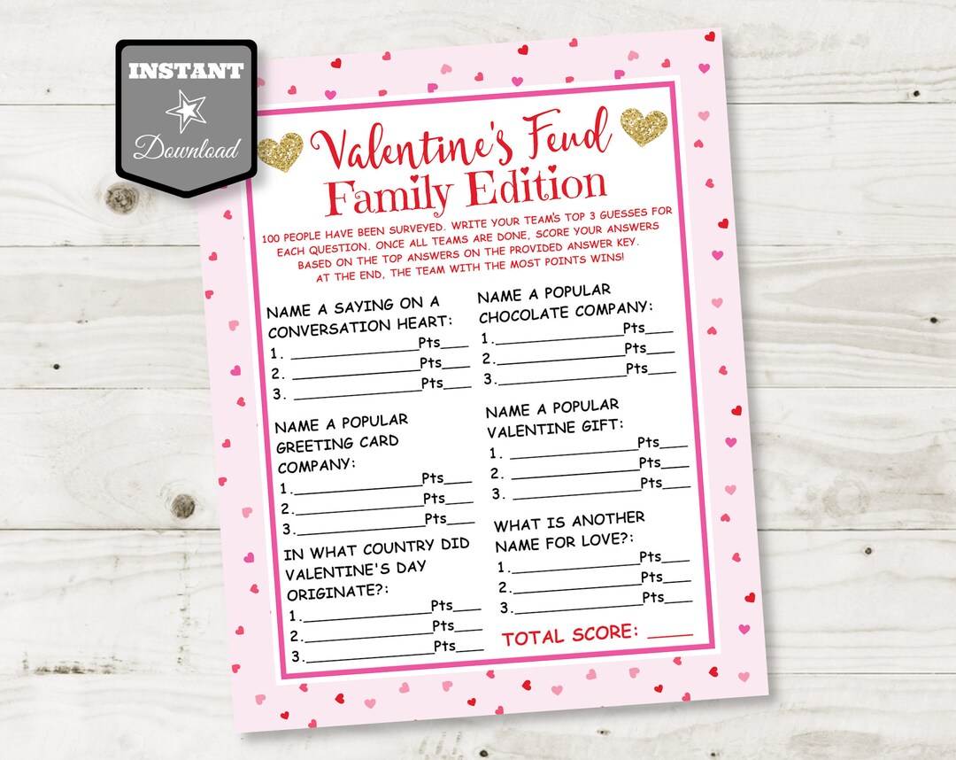 INSTANT DOWNLOAD Printable Valentine's Feud Game Family Edition ...