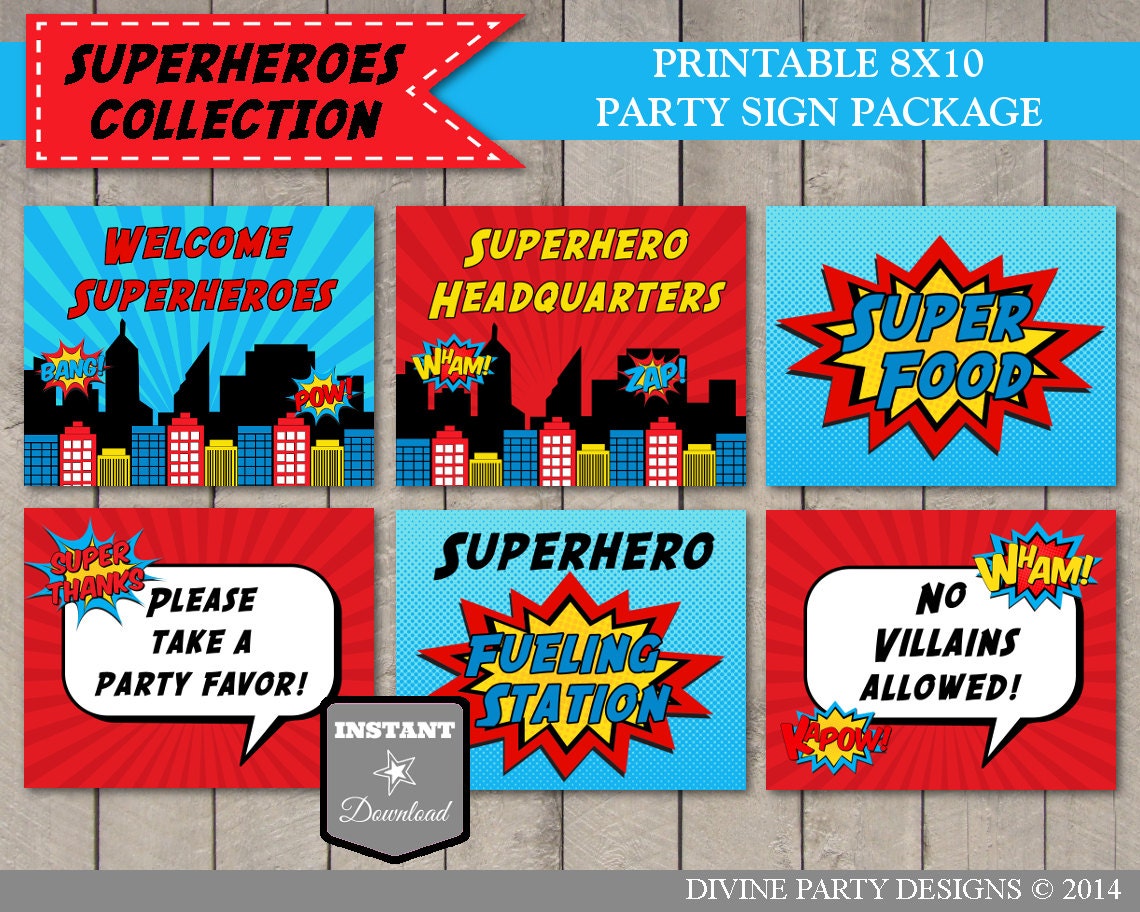 INSTANT DOWNLOAD Superhero Birthday Party Printable 8x10 Sign - Etsy