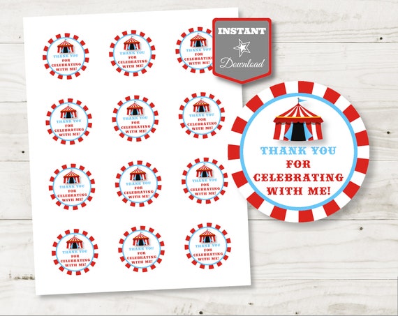 INSTANT DOWNLOAD Editable Circus or Carnival 2" Circle Thank You Tags ...