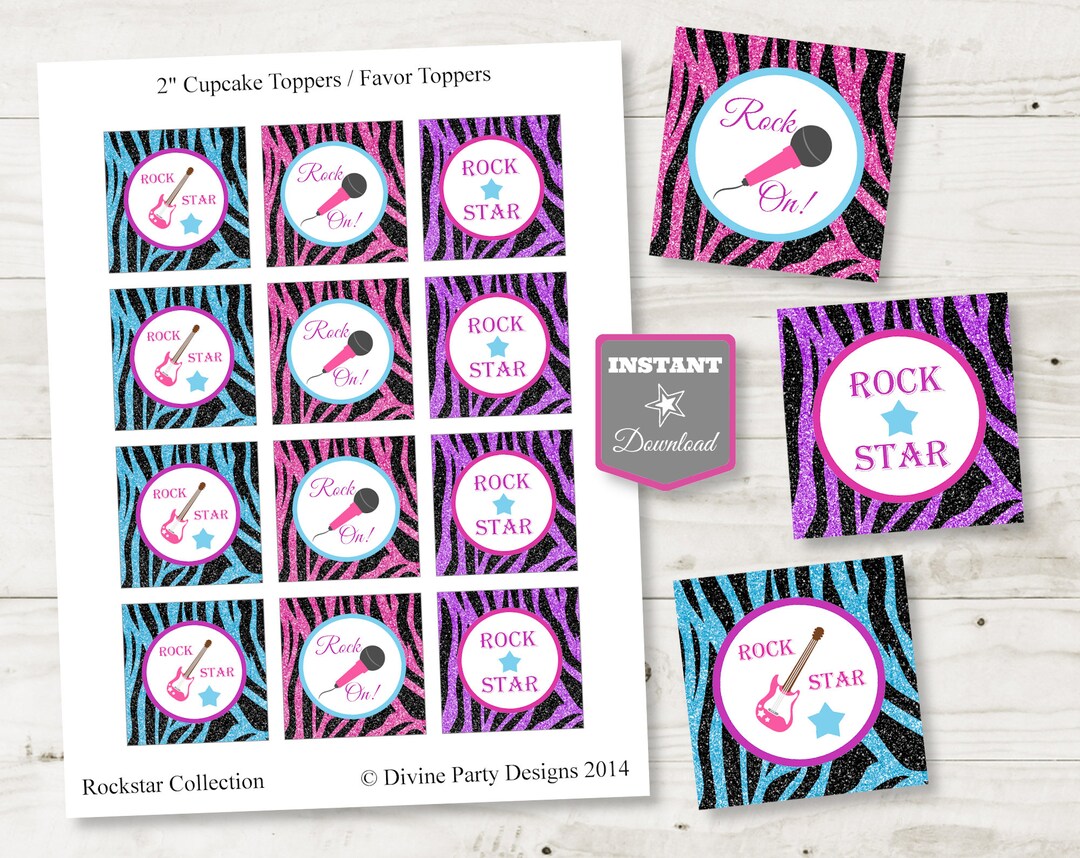 INSTANT DOWNLOAD Rock Star 2" Thank You Cupcake Toppers / Favor Tags ...
