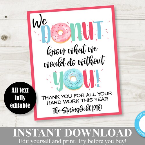 Donut Appreciation Sign Instant Download Donut Know What We - Etsy