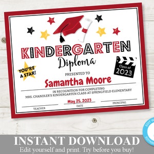 INSTANT DOWNLOAD Printable Kindergarten Graduation Red Yellow Black ...