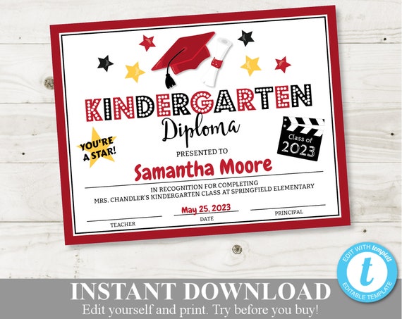 INSTANT DOWNLOAD Printable Kindergarten Graduation Red Yellow Black ...