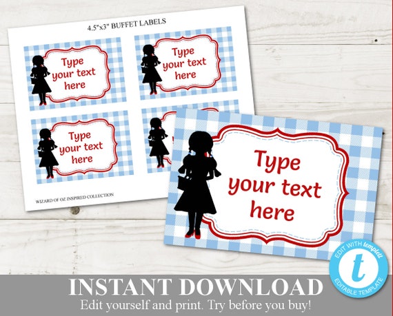 INSTANT DOWNLOAD Wizard of Oz Inspired Editable Flat Buffet Food Labels ...