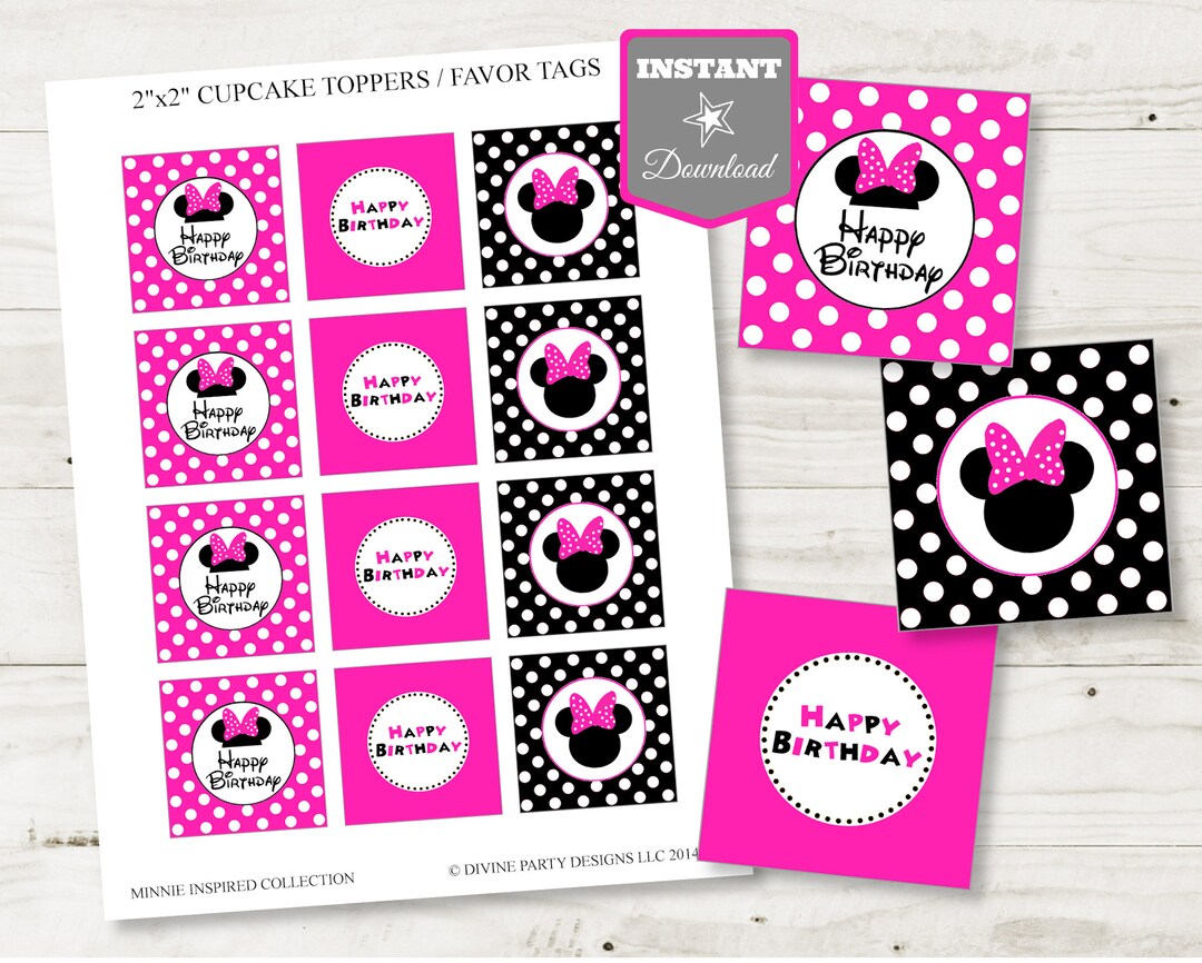 INSTANT DOWNLOAD Hot Pink Mouse Printable 2 Birthday Party Cupcake ...