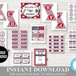 INSTANT DOWNLOAD Printable Baseball Happy Birthday Bunting Banner / Red ...