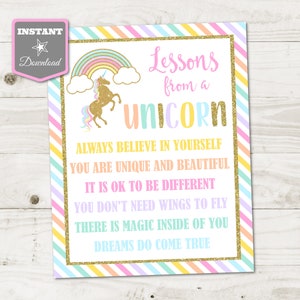 INSTANT DOWNLOAD Unicorn Printable 8x10 Lessons From a Unicorn Sign ...