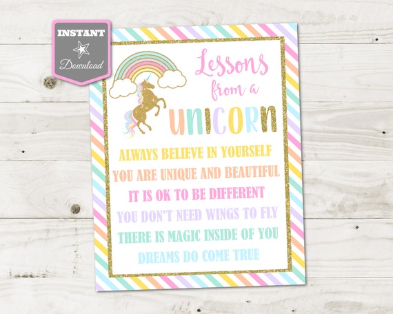 INSTANT DOWNLOAD Unicorn Printable 8x10 Lessons from a Unicorn Sign ...