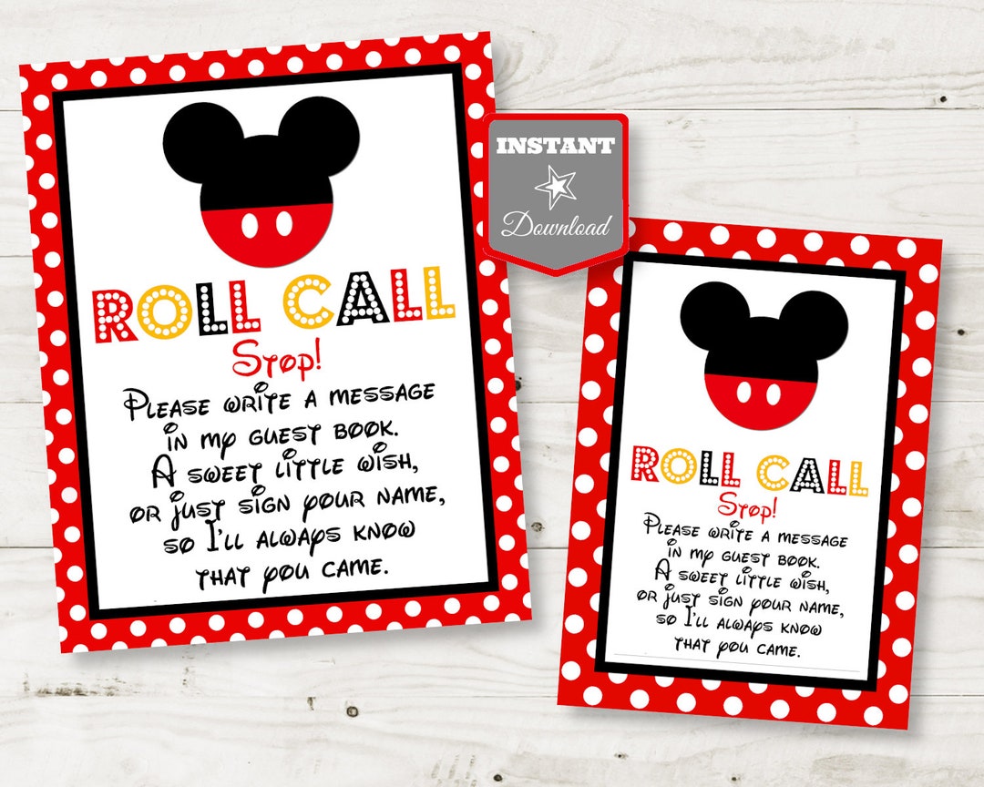 INSTANT DOWNLOAD Classic Mouse Printable 5x7 and 8x10 Roll Call Guest ...