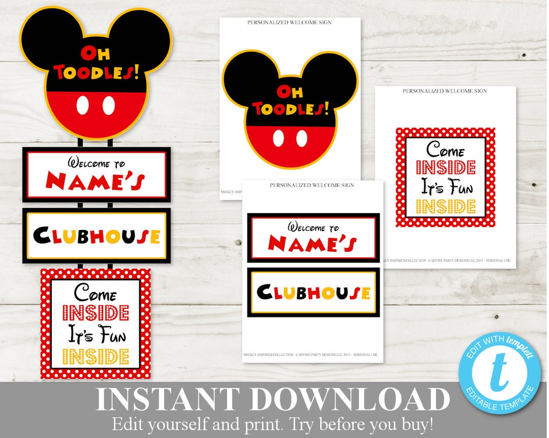 INSTANT DOWNLOAD Editable Mouse Hanging Welcome Party Sign / You Type ...
