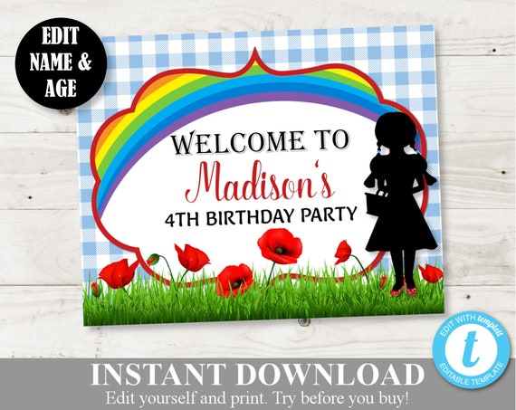 INSTANT DOWNLOAD Printable Wizard of Oz Inspired Editable 8x10 Welcome ...