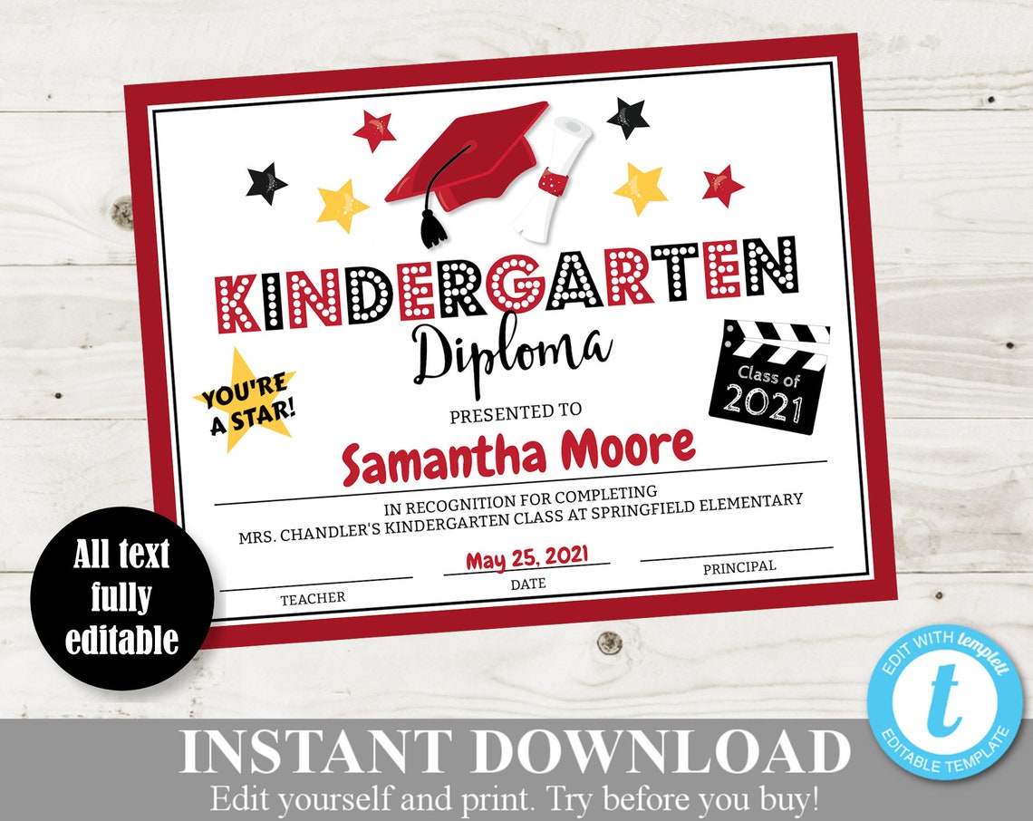 INSTANT DOWNLOAD Printable Kindergarten Graduation Stars | Etsy