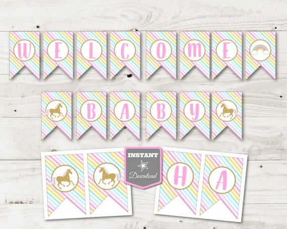 INSTANT DOWNLOAD Unicorn Printable Welcome Baby Shower Banner / Glitter ...