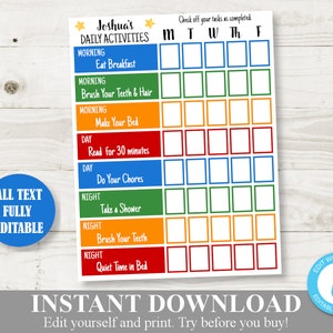 INSTANT DOWNLOAD Printable Daily Weekly Tasks, Chores or Activities ...