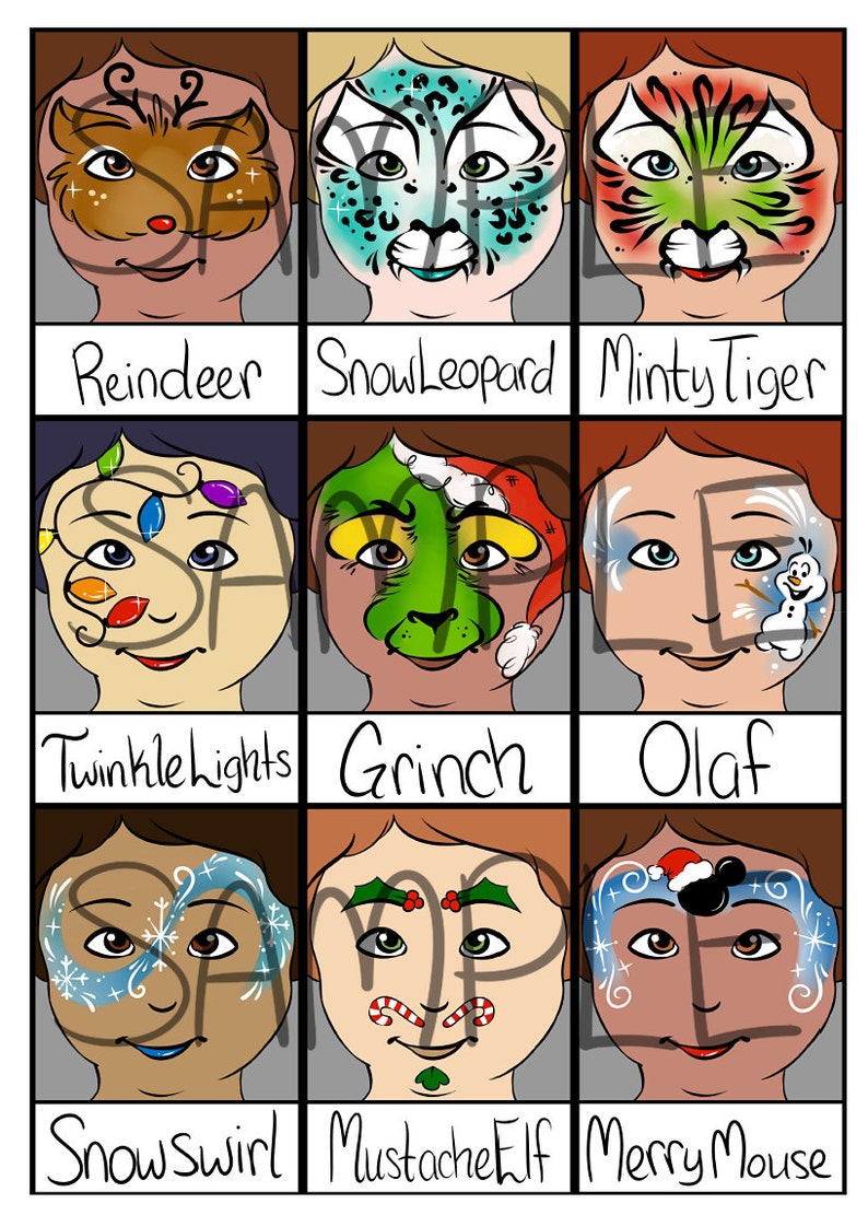 Face Painting Menu- Christmas Full Faces - Digital Download - Etsy