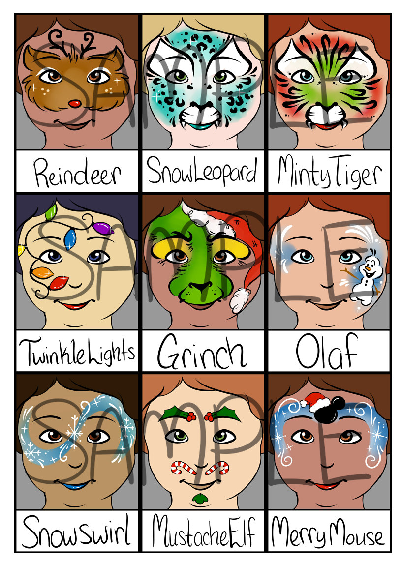 Face Painting Menu- Christmas Full Faces - Digital Download - Etsy